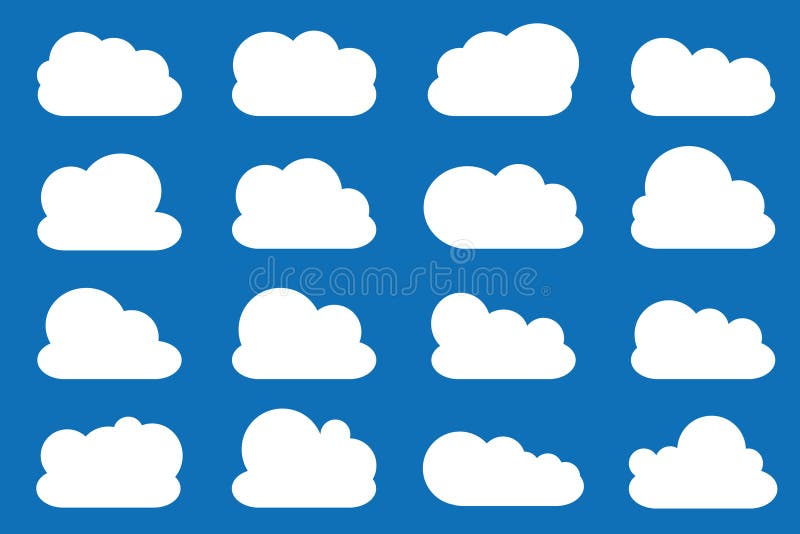 Cloud Set Icon In Flat Style White Clouds Element Weather Symbol Vector Isolated On Blue