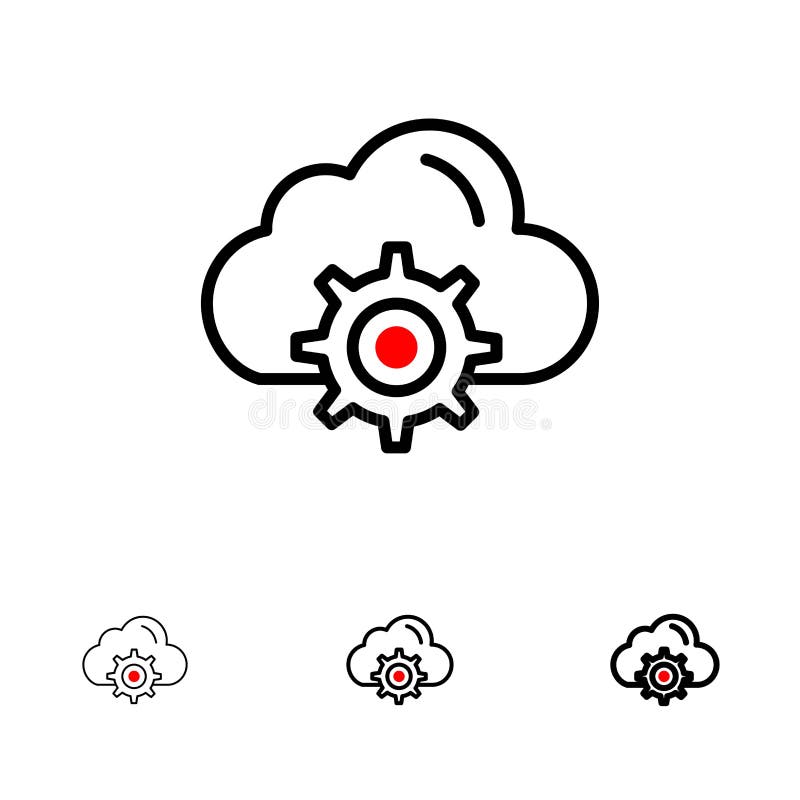 Cloud, Setting, Gear, Computing Bold and Thin Black Line Icon Set Stock Vector - Illustration of ...
