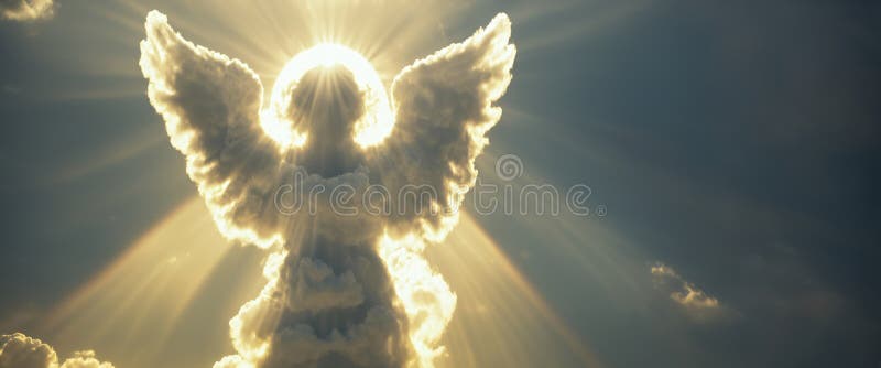 Angel Cloud with Bright Light Rays in the Sky Stock Illustration ...