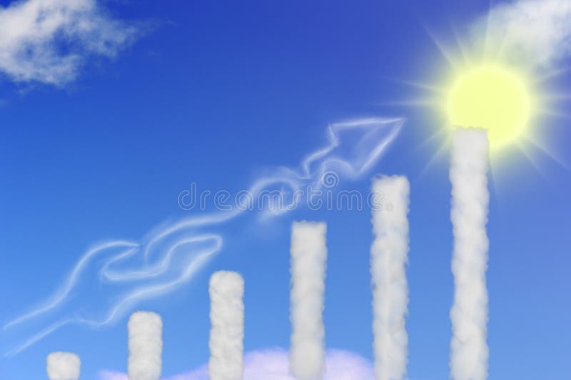 Cloud Shape Columns with Arrow Up Wind by the Sun on a Blue Sky Stock ...