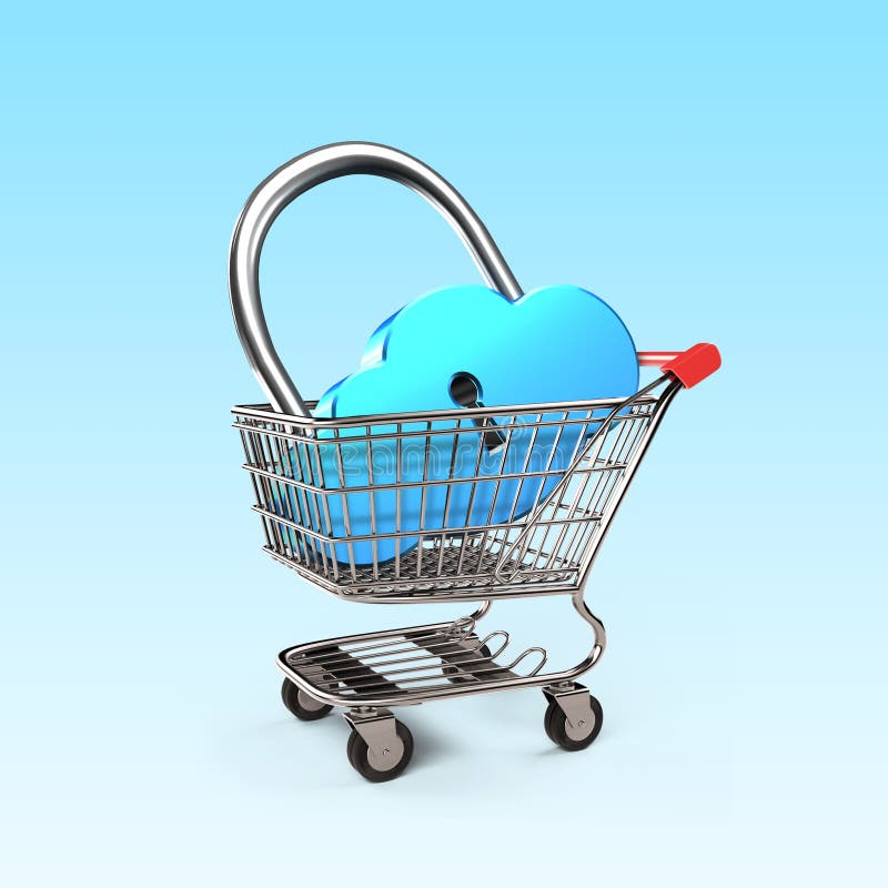 Cloud Shape Lock in Shopping Cart, 3D Illustration. Stock Illustration ...