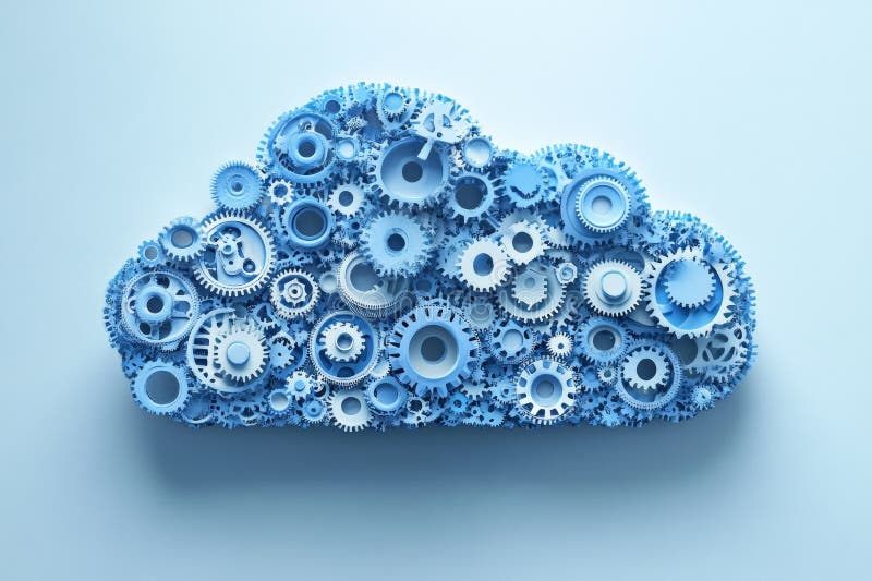 Cloud Shape Made of Blue Gears and Cogs on Soft Background Stock ...