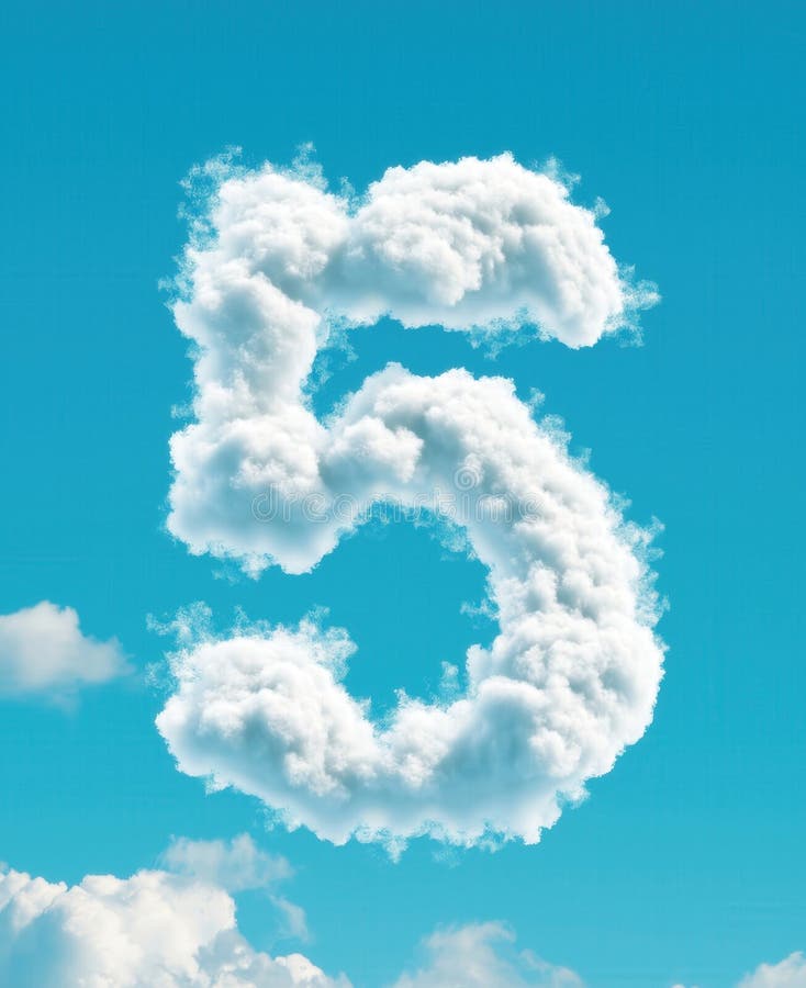 Cloud Shaped Like the Number Five Floating in a Bright Blue Sky with ...