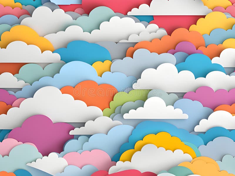 Cloud Shape Pattern, Cartoon Style, Paper Cut Stock Illustration ...