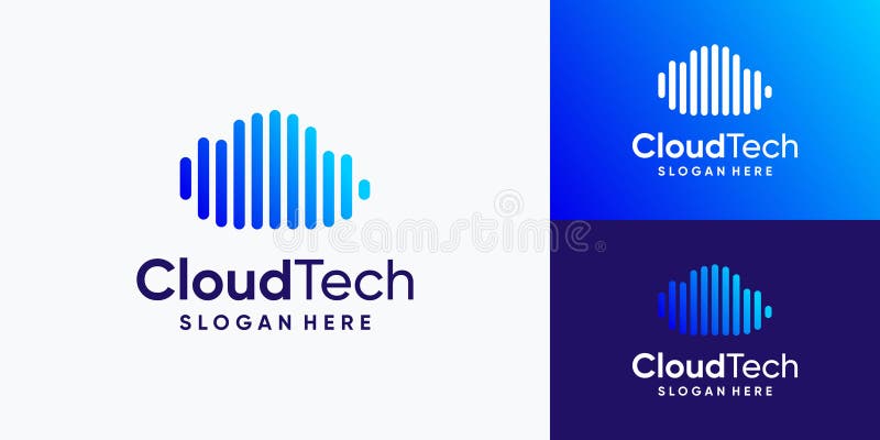 Cloud Shape Technology Connection Vector Logo Design with Modern ...