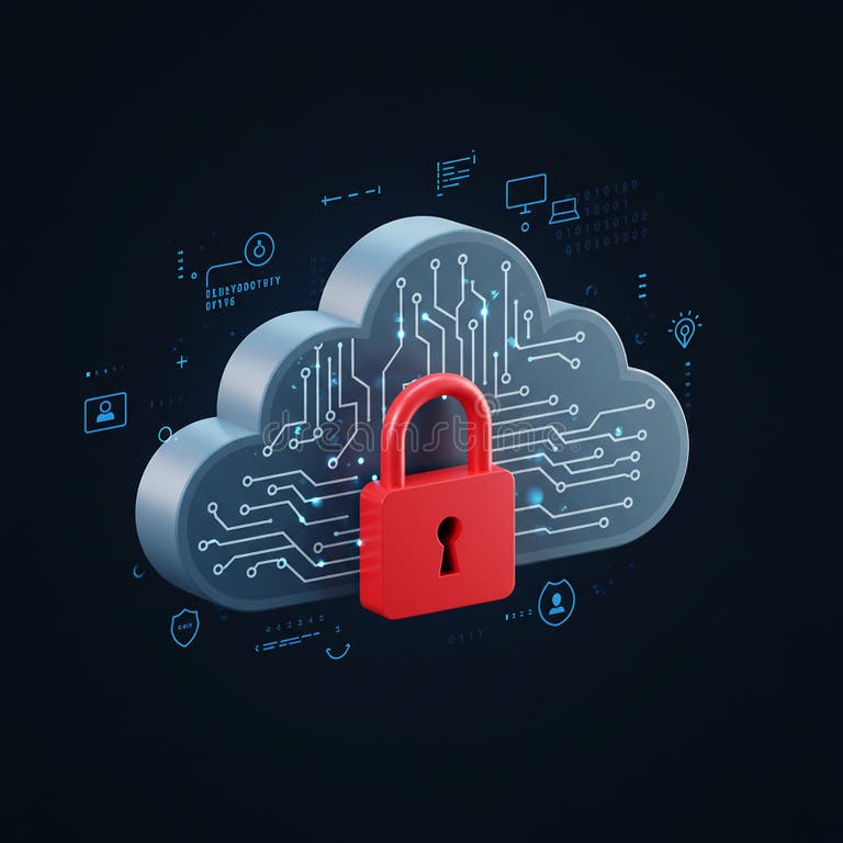 Cloud-shaped Digital Graphic with Circuit Patterns, Featuring a ...