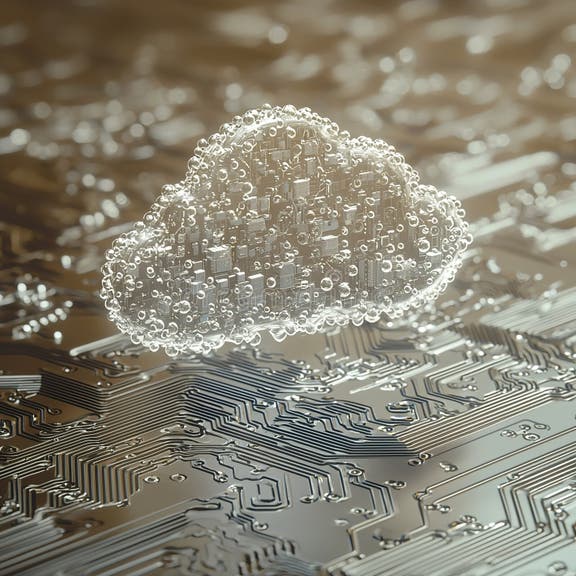 Cloud Shaped Graphic with Bubbles Floating Over a Detailed Circuit ...