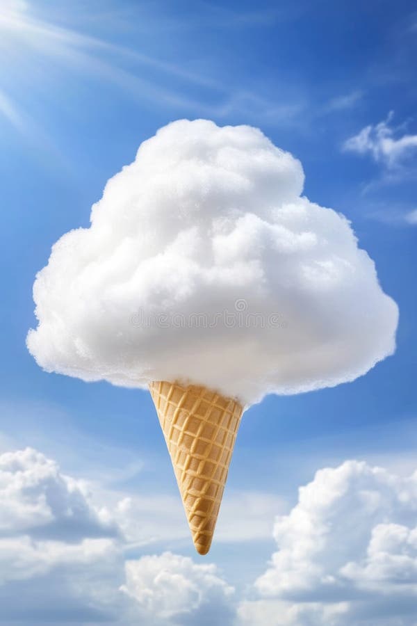 Cloud-shaped Ice Cream Cone Floats Serenely in a Bright Blue Sky Stock ...