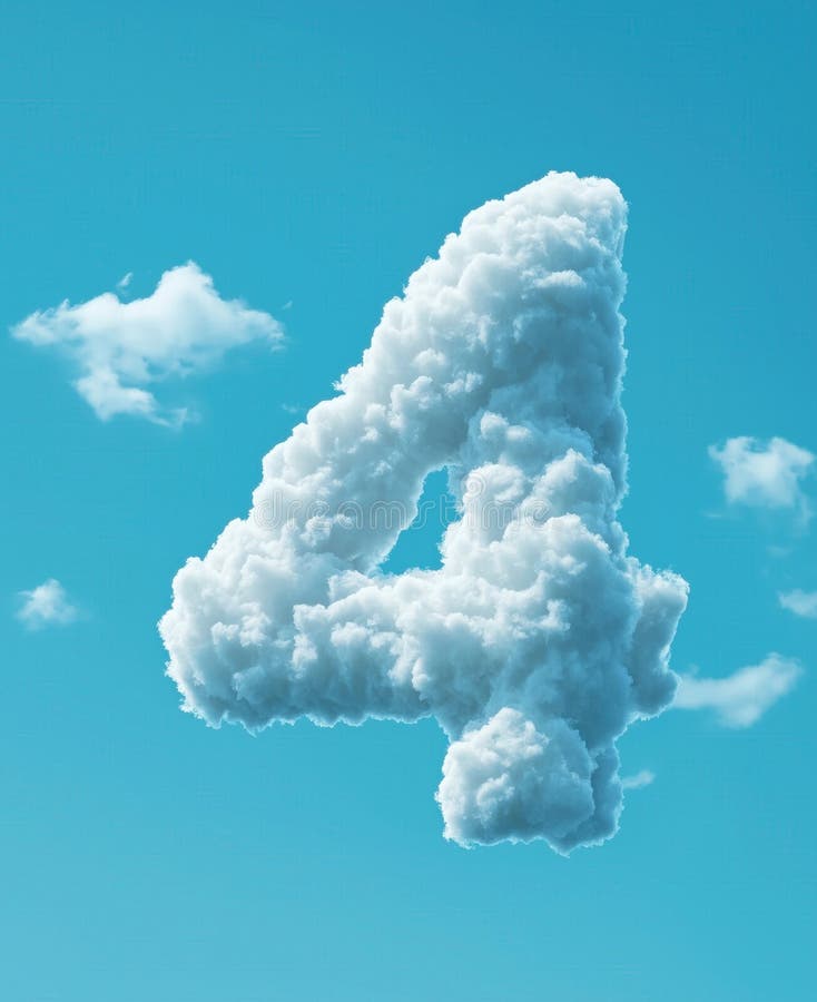 Cloud Shaped Like the Number Four Floating in a Clear Blue Sky with ...
