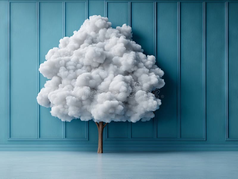 A Cloud Shaped Tree in Front of a Blue Wall Stock Photo - Image of ...