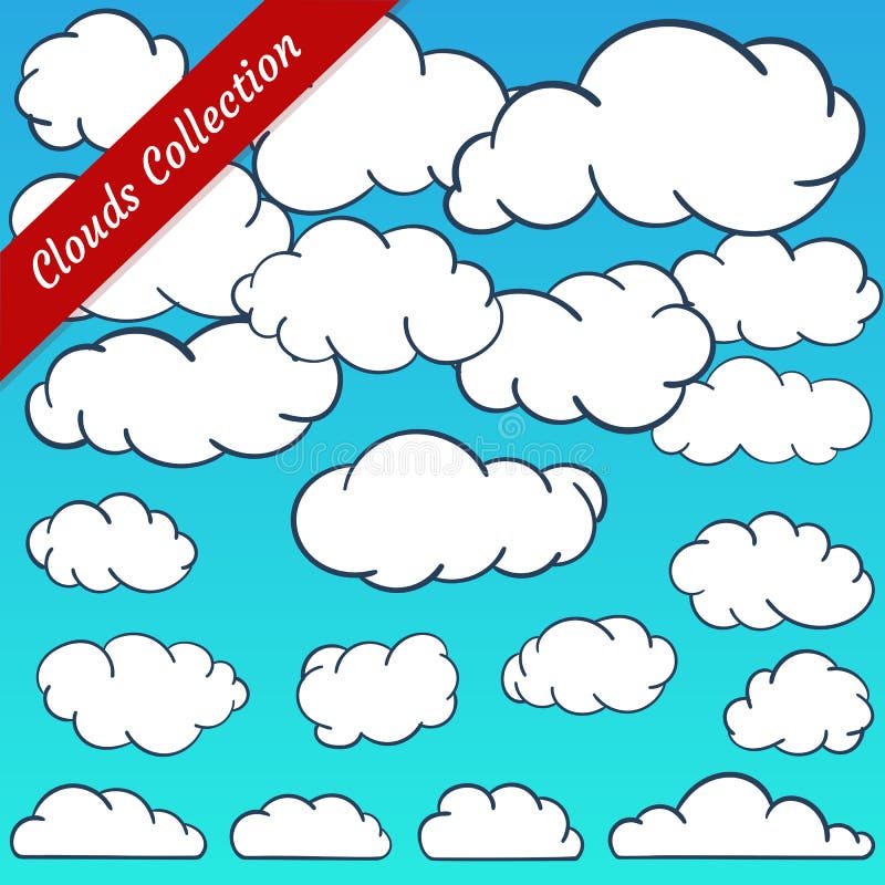 Cloud Shapes Collection. Cartoon Cloud Contours Set. Stock Vector ...