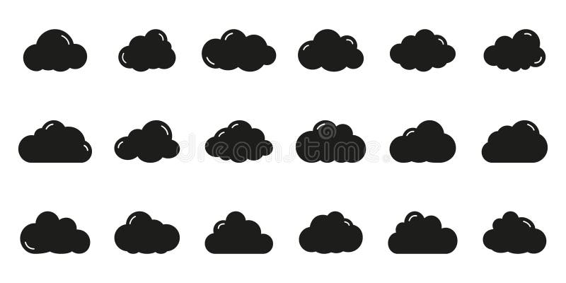 Cloud Shapes Solid Icon Set. Collection of Various Cloud Configurations ...