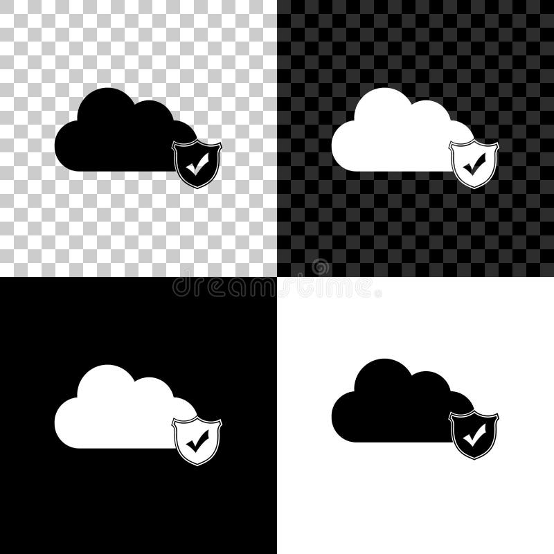 Cloud and Shield with Check Mark Icon on Black, White and Transparent ...