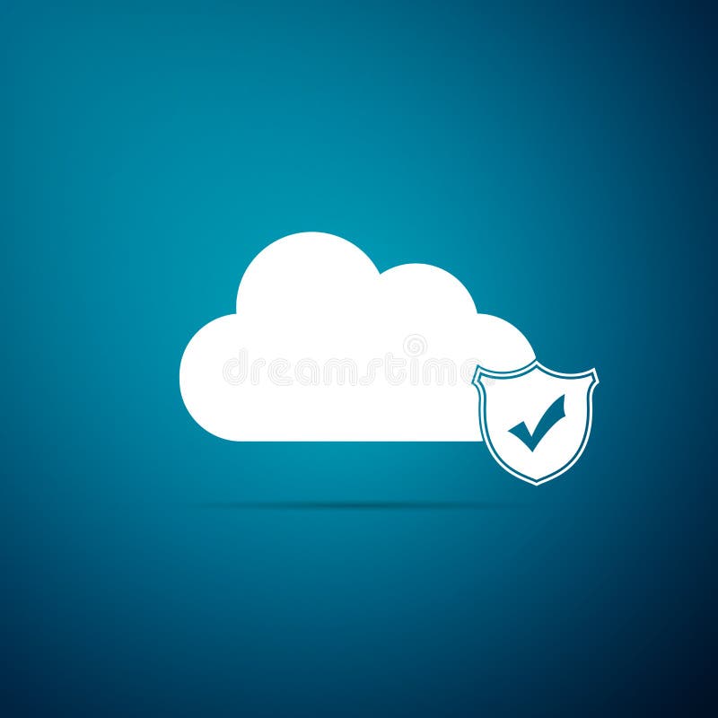 Cloud and Shield with Check Mark Icon Isolated on Blue Background ...
