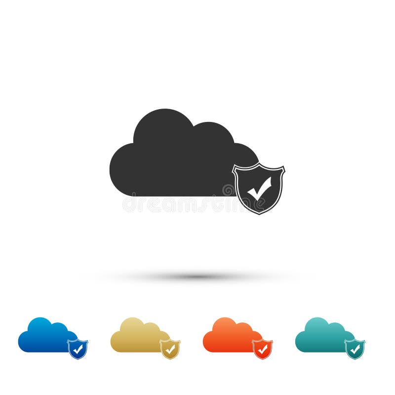 Cloud and Shield with Check Mark Icon on White Background. Cloud ...