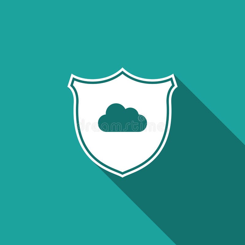 Cloud and Shield Icon Isolated with Long Shadow. Cloud Storage Data ...