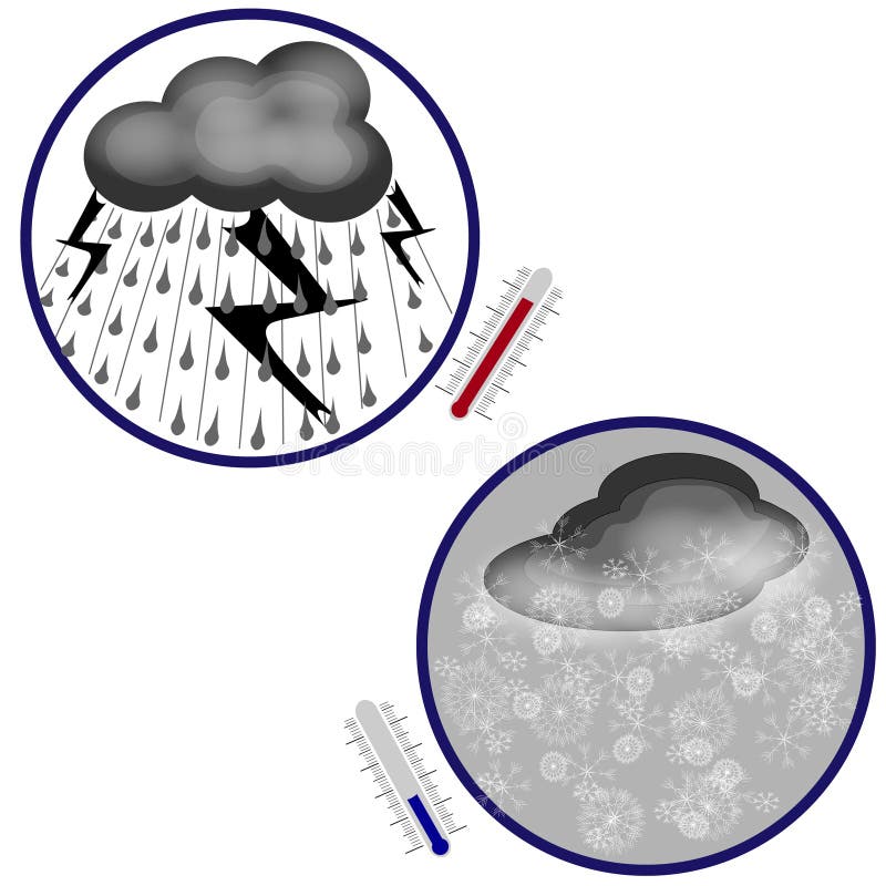 A Cloud and a Shower with Lightning and a Cloud and Snow Stock Vector ...