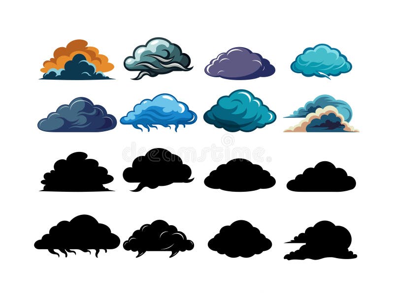 Cloud Silhouette Set Black and White and Color Stock Vector ...
