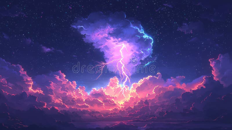 Cloud with a Single Bolt of Lightning, Minimalistic Style. Stock Photo ...