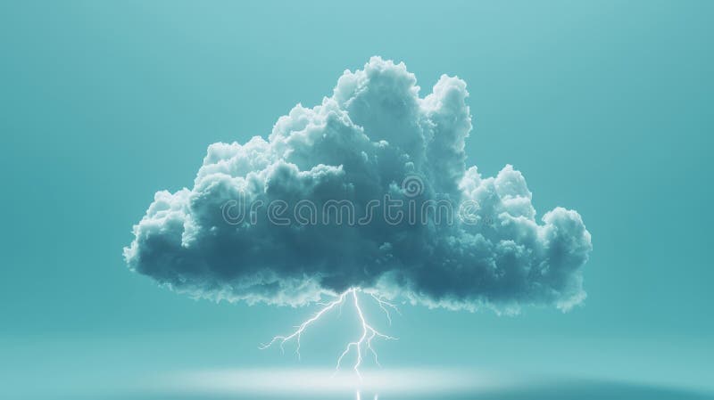Cloud with a Single Bolt of Lightning, Minimalistic Style. Stock Image ...