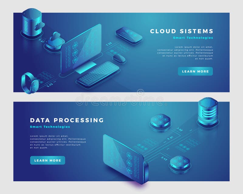 Cloud Sistems and Data Processing Concept Banner Template Stock Vector ...