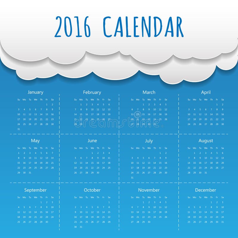 Cloud and Sky 2016 Modern Calendar Template .Vector Stock Vector ...
