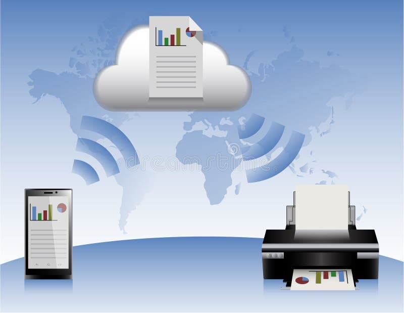 Cloud Smartphone Printer stock illustration. Illustration of computer ...