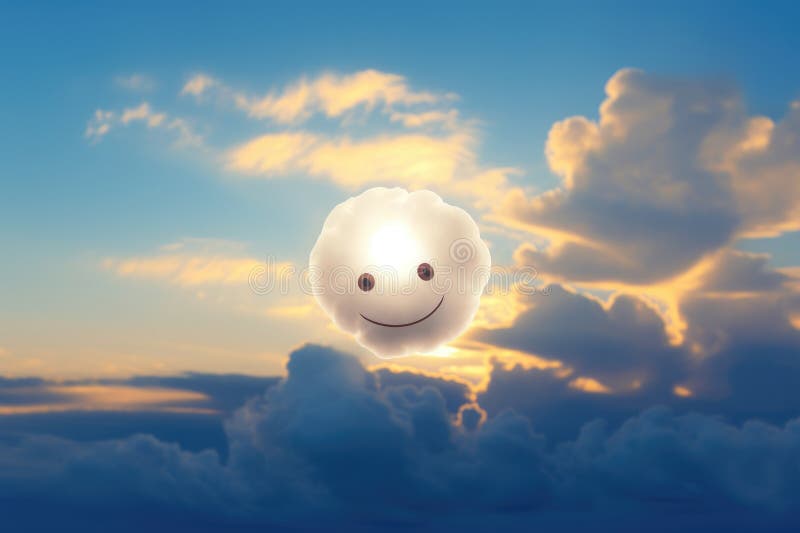 Cloud with a Smile Face in the Sky at Sunset Stock Illustration ...