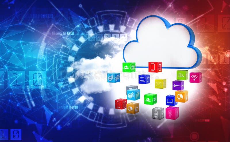 Cloud With Social Media Icons In Technology Background Stock Image ...