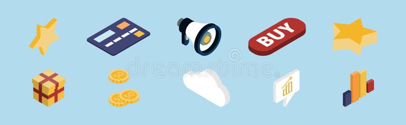 Cloud, Star, Card and Megaphone As Marketing and Promotion Isometric ...