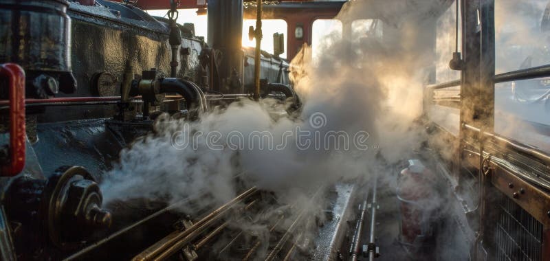 A Cloud of Steam Surrounds the Marine Diesel Engine As it Cranks To ...