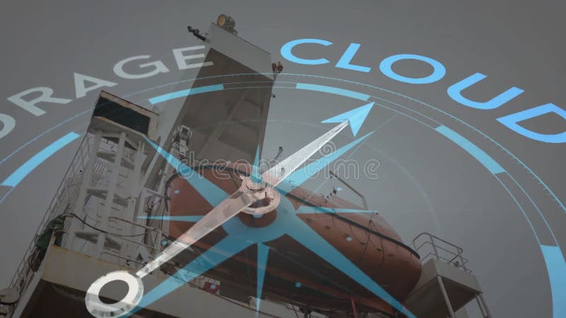 Cloud Storage Animation Over Industrial Ship with Cranes and Containers ...