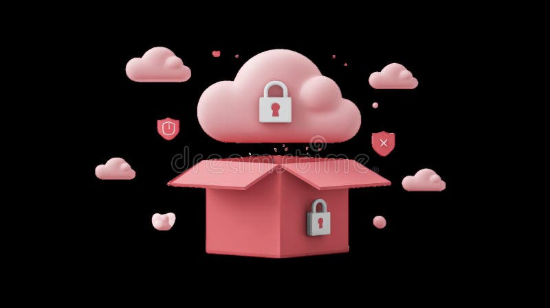 Cloud Storage Box Releasing Padlock and Trust Shield on Transparent ...