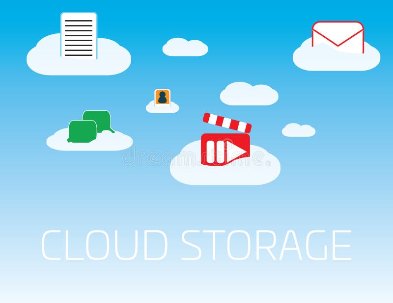 Cloud Storage Vector Illustration. Sky Background and Computing Icons ... Cloud Storage Vector Illustration. Sky Background and Computing Icons ...