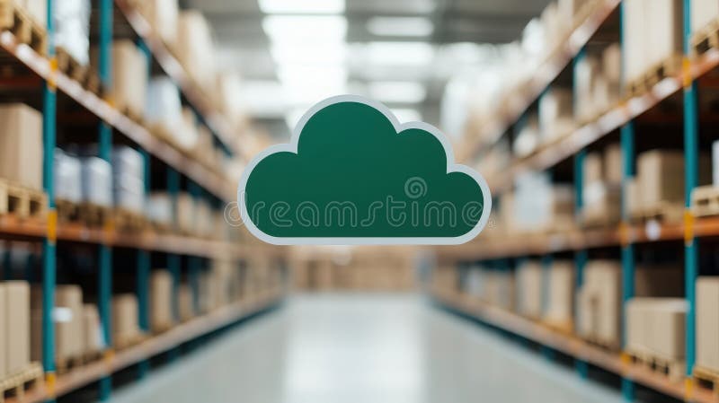 Cloud Storage Concept with Green Cloud Symbol in Modern Warehouse ...