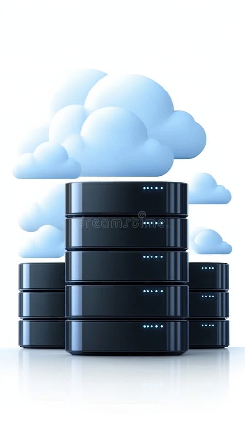 Cloud Storage Concept with Server Stacks and Digital Clouds Stock ...