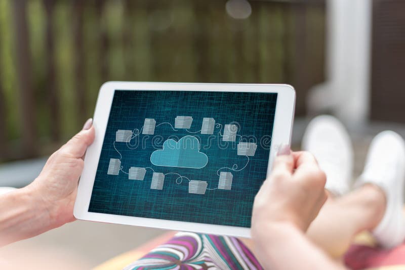 Cloud Storage Concept on a Tablet Stock Image - Image of connection ...