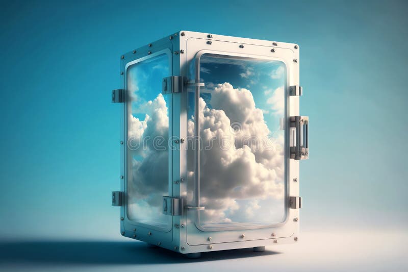 Cloud Storage Concept. White Cloud Storage System. Clouds in Glass Cube ...