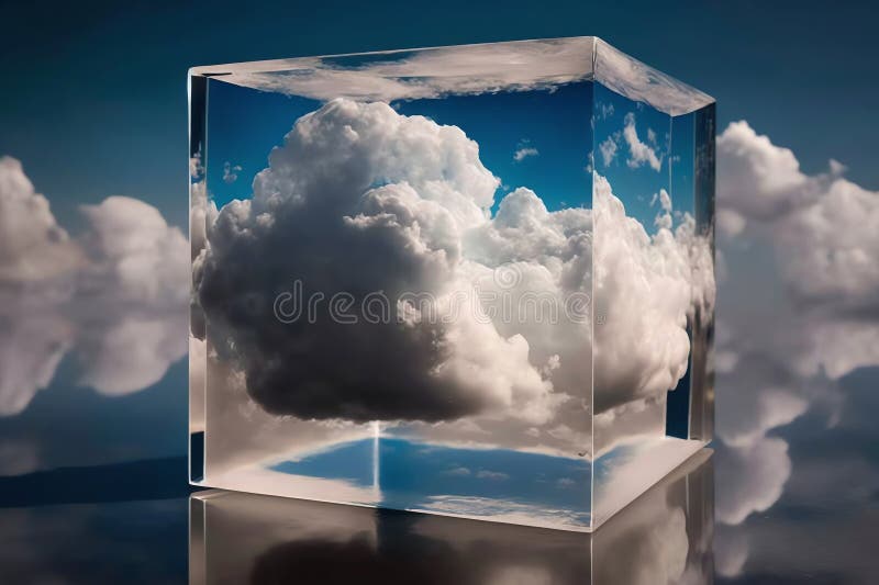 Cloud Storage Concept. White Cloud Storage System. Clouds in Glass Cube ...