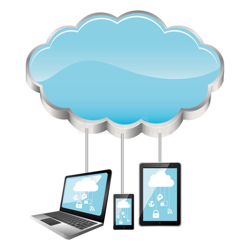 Cloud Storage Connected with Tech Device Set Stock Illustration ...