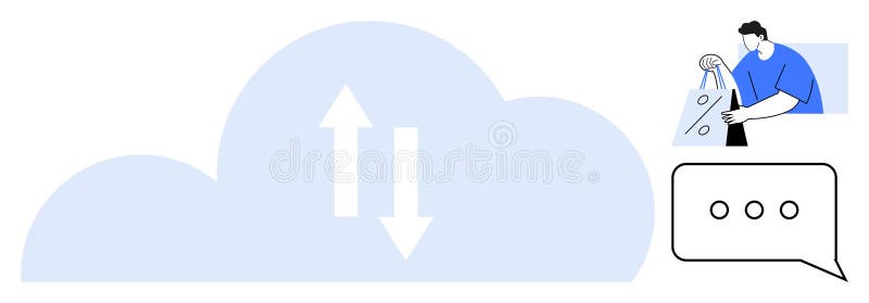 Cloud Storage with Data Transfer Arrows, Online Shopping and Messaging ...