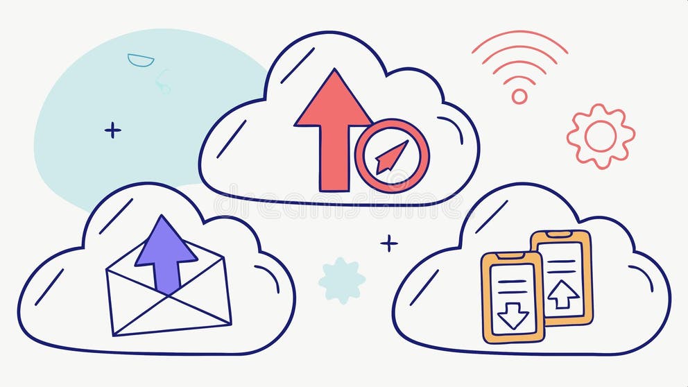 Cloud Storage and Data Transfer, Technology and Cloud Computing Vector Design Generative AI ...
