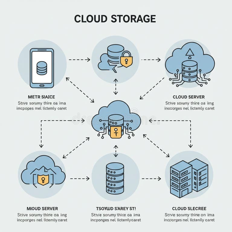 Cloud Storage Diagram Featuring Illustrations of a Mobile Device ...