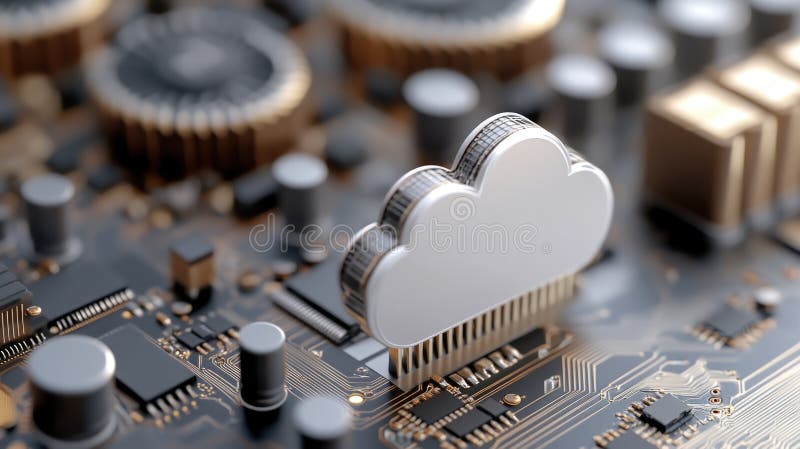 A Cloud Storage Icon Sits Prominently on a Detailed Circuit Board ...