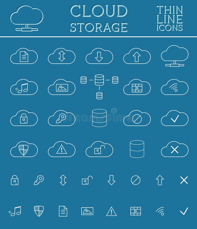 Cloud Storage Icons Set. Outlined. Thin Line Design for Web and Mobile ...