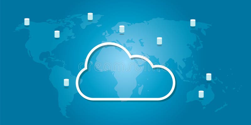 Cloud Storage Icons on World Maps with Database Stock Illustration ...