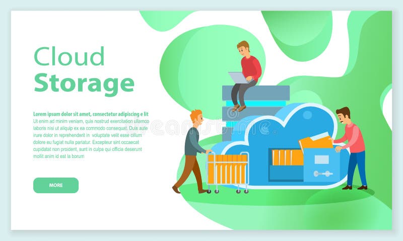 Cloud Storage Landing Page Template Flat Vector Business Technology ...