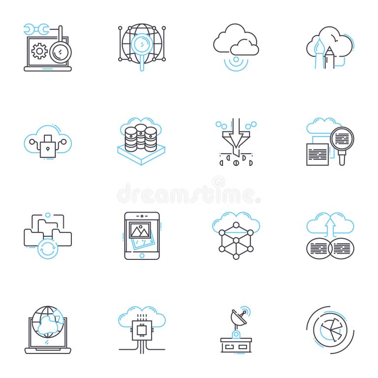 Cloud Storage Linear Icons Set. Data, Backup, Security, Hosting, Collaboration, Accessibility ...