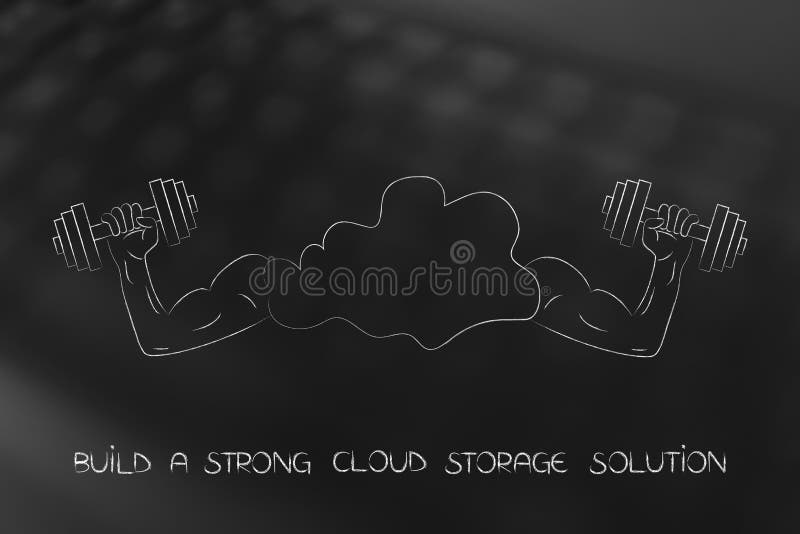 Cloud Storage with Muscled Arms Holding Dumbbells Stock Illustration ...