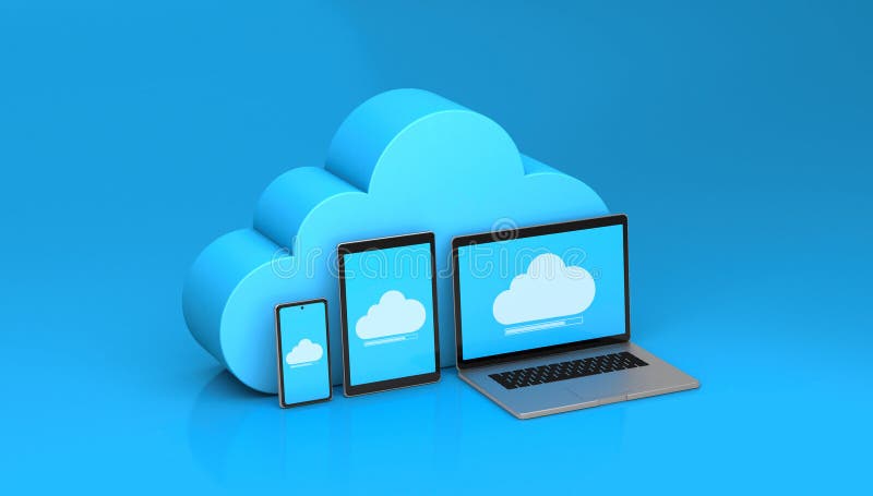 Cloud Storage for Phone, Tablet, Laptop. Blue Background Stock ...
